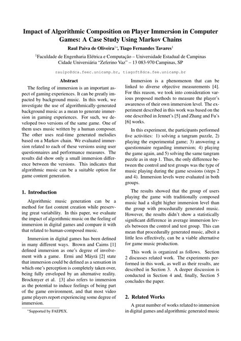 Pdf Impact Of Algorithmic Composition On Player Immersion In Computer