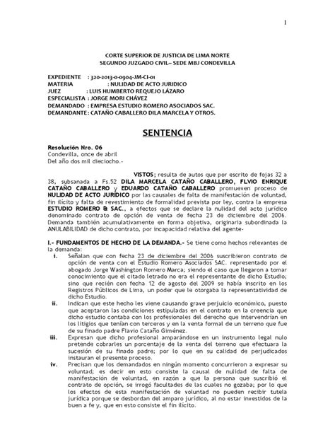 Sentencia Nulidad Acto Juridico Infundada 2018 Pdf Instrumento