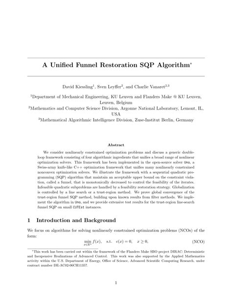 Pdf A Unified Funnel Restoration Sqp Algorithm