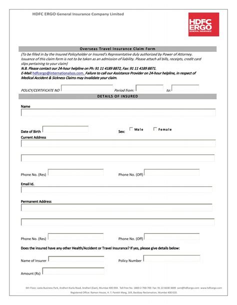 Hdfc Ergo Travel Insurance Claim Form