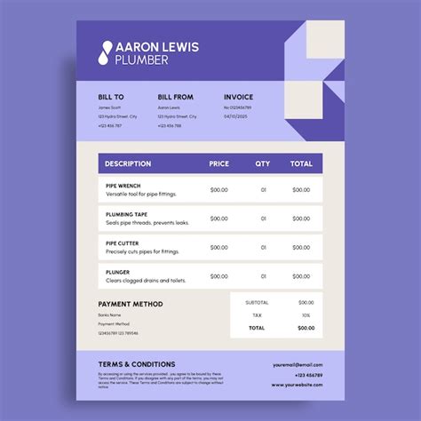 Free Vector Plumber Invoice Template Design