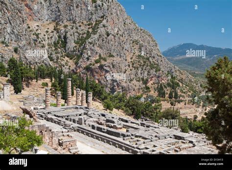 temple of apollo at delphi oracle archaeological site in greece stock