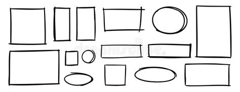 Doodle Geometric Grunge Frame Set Hand Drawn Marker Pen Line Strokes