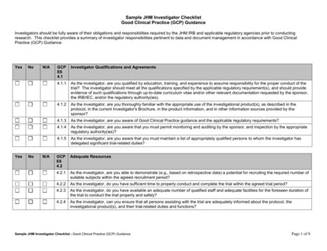 Jhm Investigator Gcp Checklist Jhm Investigator Gcp Checklist