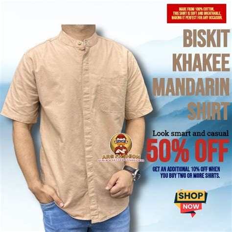 Baju Raya 2024 Trend Mandarin Collar Kemeja Lelaki Pendek Baju Lelaki