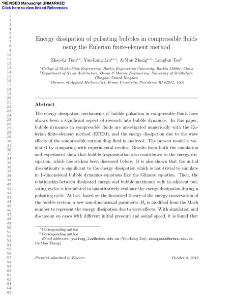 Pdf Energy Dissipation Of Pulsating Bubbles In Compressible Fluids Using The Eulerian Finite