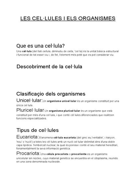 Les Cel Lules I Els Organismes Pdf