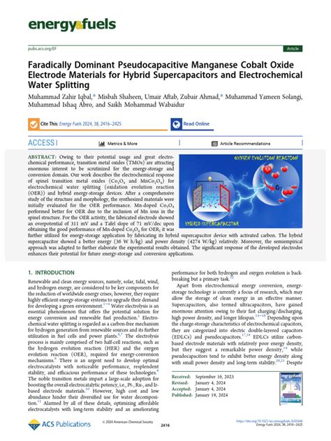 Iqbal Et Al 2024 Faradically Dominant Pseudocapacitive Manganese Cobalt