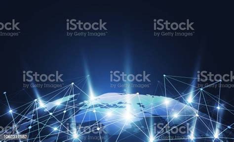 글로벌 네트워크 연결입니다 세계 지도 포인트와 라인 구성의 개념은 글로벌 비즈니스 벡터 일러스트 레이 션 3차원 형태에 대한