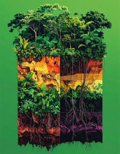 Crosssection Of A Tropical Rainforest Ecosystem Stock Illustration