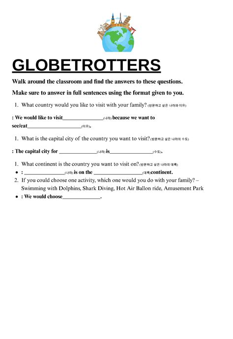Globetrotters World Culture Worksheet GLOBETROTTERS Walk Around The