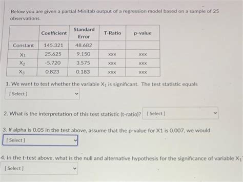 solved below you are given a partial minitab output of a