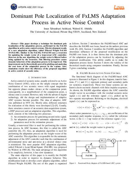Pdf Dominant Pole Localization Of Fxlms Adaptation Process In Active Noise Control