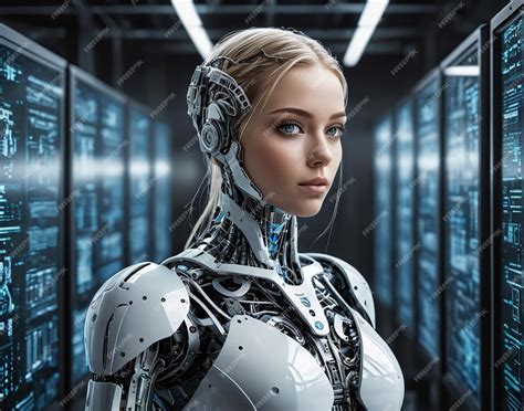 Premium Photo A Woman In A Futuristic Room With A Robot