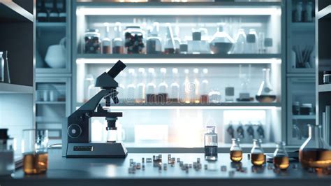 A Sleek Laboratory Is Illuminated By Bright Light Showcasing A Black