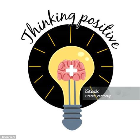 인간의 두뇌와 기호 로고가있는 전구 긍정적 인 사고 창조적 인 아이디어 마음 솔루션 개념 벡터 일러스트 만화 플랫 개념에 대한 스톡 벡터 아트 및 기타 이미지 Istock