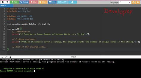 C Program To Count Number Of Unique Words In A String