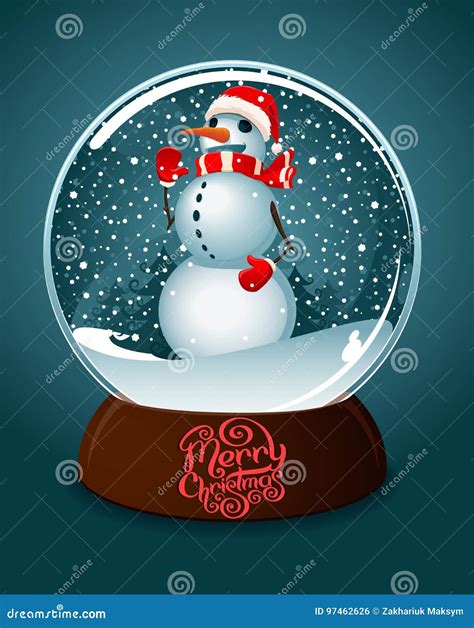 Merry Christmas Snow Globe Stock Vector Illustration Of Cute 97462626