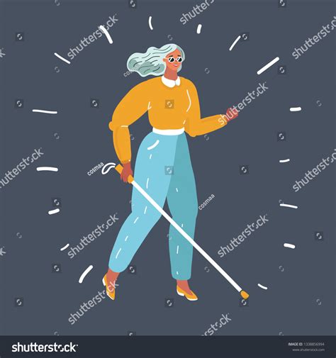 Vector Cartoon Illustration Blind Woman Stick Stock Vector Royalty
