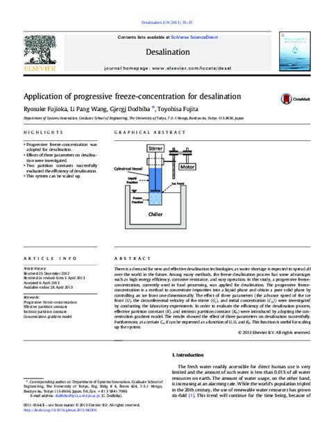 Pdf Application Of Progressive Freeze Concentration For Desalination