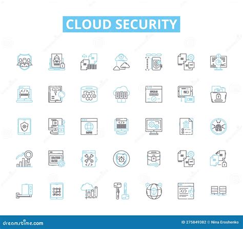 Cloud Security Linear Icons Set Encryption Compliance Authentication Cybersecurity Firewall