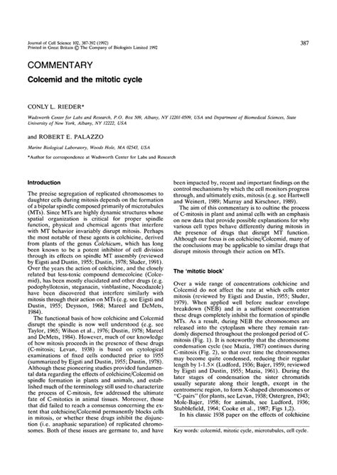 Colcemid And The Mitotic Cycle Docslib