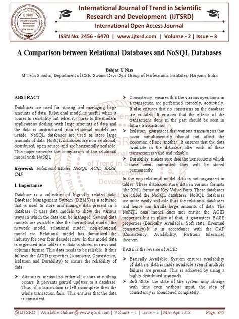 A Comparison Between Relational Databases And Nosql Databases Pdf