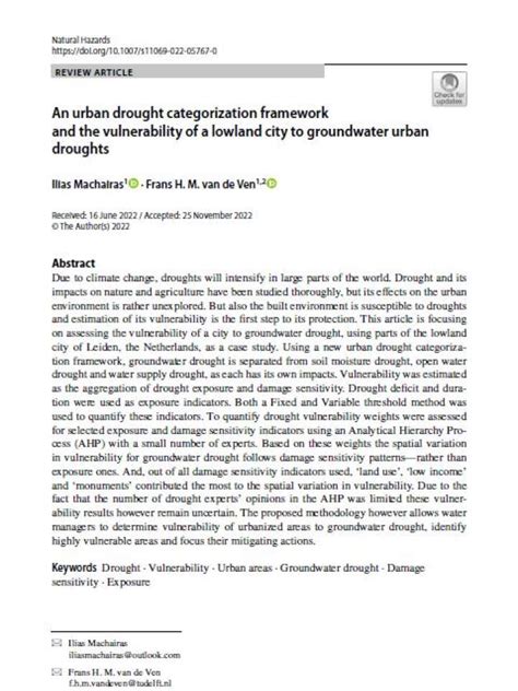 an urban drought categorization framework and the vulnerability of a