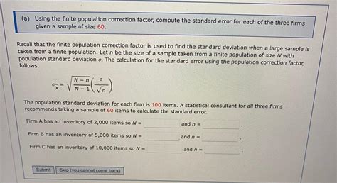 Solved A Using The Finite Population Correction Factor
