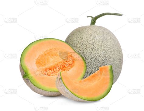 一半的橙色切片食物完整分离着色瓜日本白色背景厚皮甜瓜西瓜