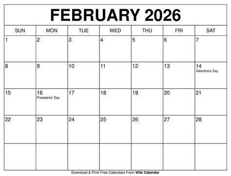 Wiki Calendar February 2026 Printable Calendar Printable