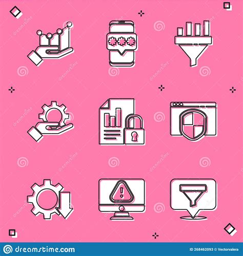 Set Pie Chart Infographic Mobile And Password Sales Funnel With Hand