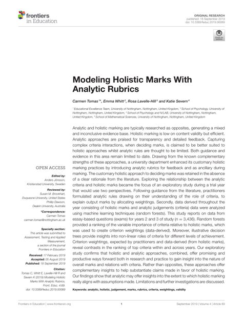 pdf modeling holistic marks with analytic rubrics