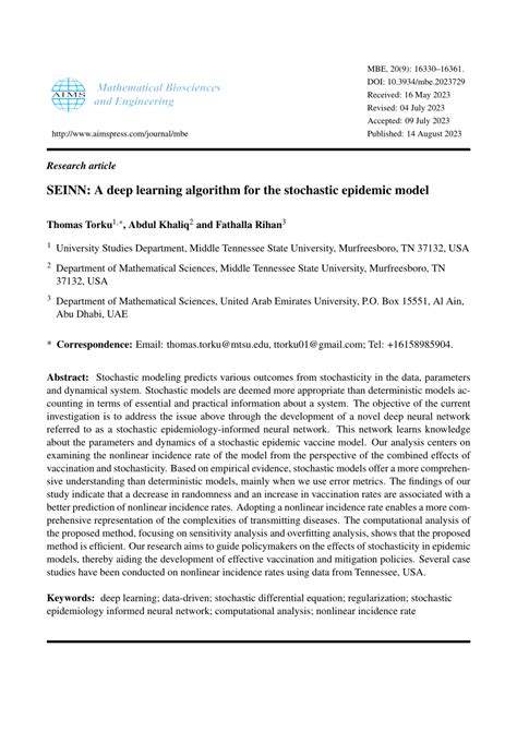 pdf seinn a deep learning algorithm for the stochastic epidemic model