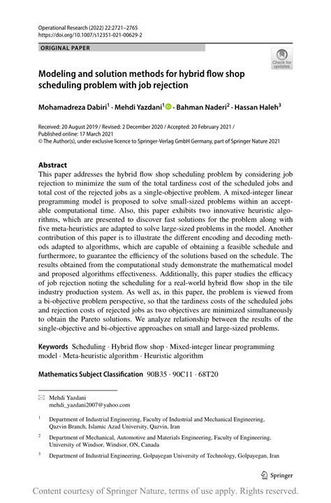 Modeling And Solution Methods For Hybrid Flow Shop Scheduling Problem With Job Rejection