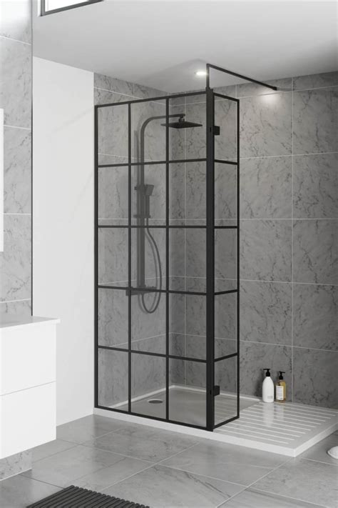 Kartell K Vit Krittal Black Aluminium Grid Frame Walk In Wetroom Shower