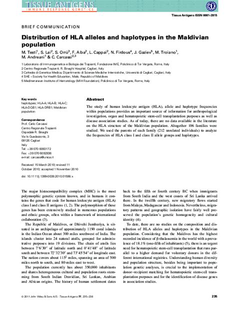 Pdf Distribution Of Hla Alleles And Haplotypes In The Maldivian Population