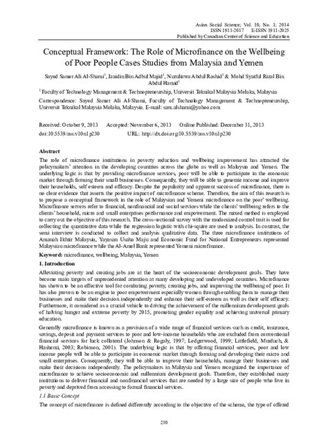 Pdf Conceptual Framework The Role Of Microfinance On The Wellbeing Of Poor People Cases