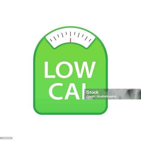 다이어트 식품 라벨링을위한 제로 칼로리 배지 0 Kcal 에너지 화재 체중계 저칼로리 녹색 그래픽 무게와 칼로리 척도 개념