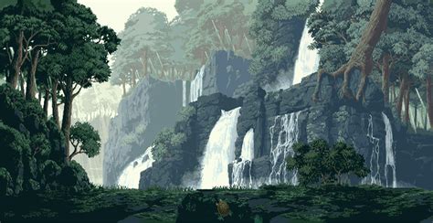 Pixel Art Animation 8 Bit Waterfall Scene