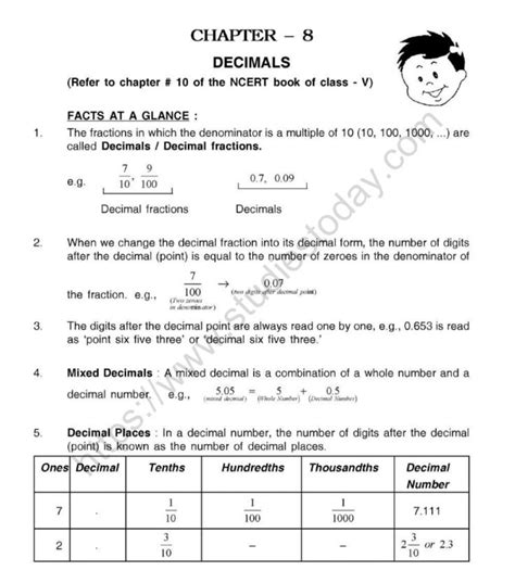 CBSE Class Mental Maths Decimals Worksheet