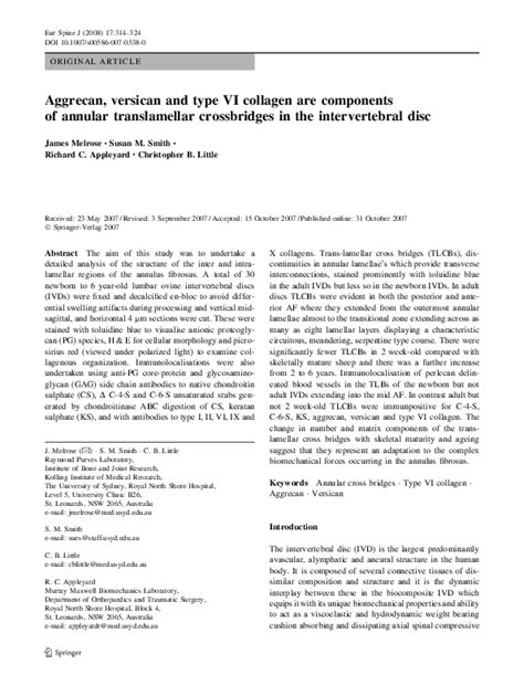 Pdf Aggrecan Versican And Type Vi Collagen Are Components Of Annular