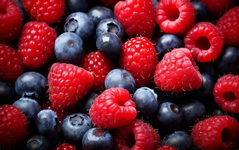 Premium Photo A Medley Of Raspberries And Blueberries Generative Ai