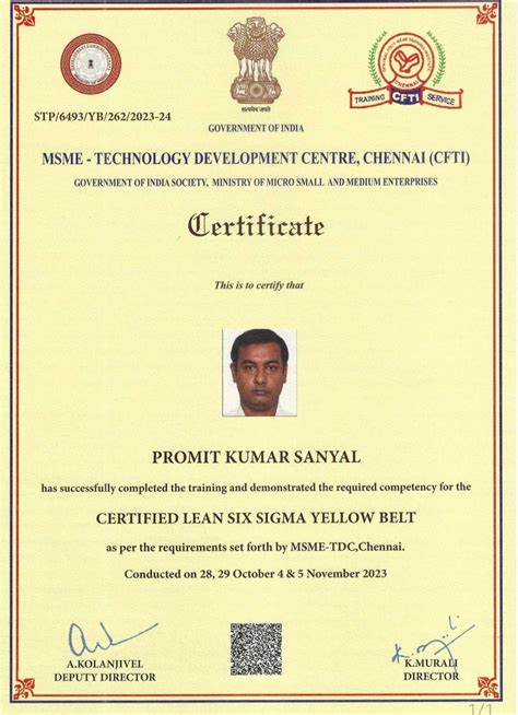 promit sanyal on linkedin received the certificate in lean six sigma yellow belt from msme