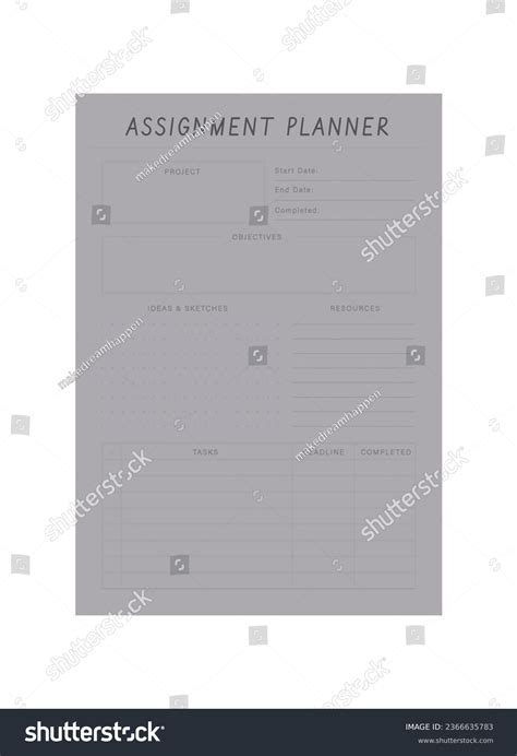 Assignments Planner Minimalist Planner Template Set Stock Vector