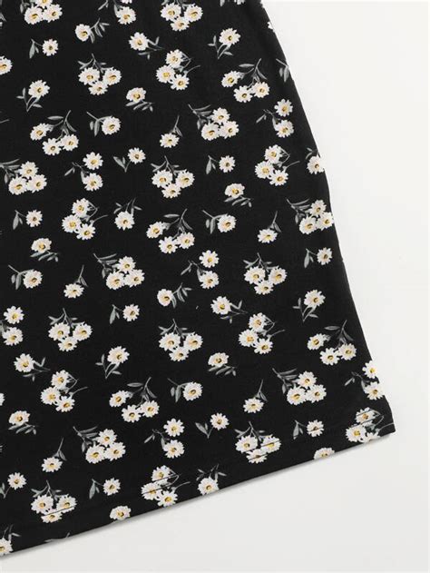 Shein Wywh Frilled Strap Tie Front Ruched Bust Daisy Floral Dress