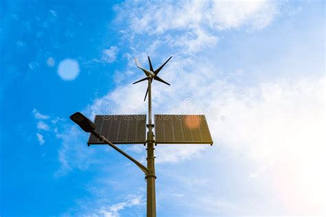Wind Turbines Solar Panels Renewable Photovoltaic Technology With Solar Energy Power Panel And