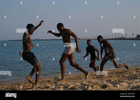 People Play Football On Al Wakra Beach Qatar Picture Date Friday