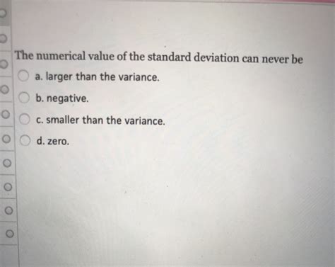 Solved The Numerical Value Of The Standard Deviation Can Chegg