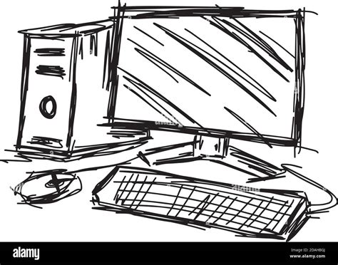 Illustration Vector Hand Draw Doodles Of Sketch Personal Computer Set